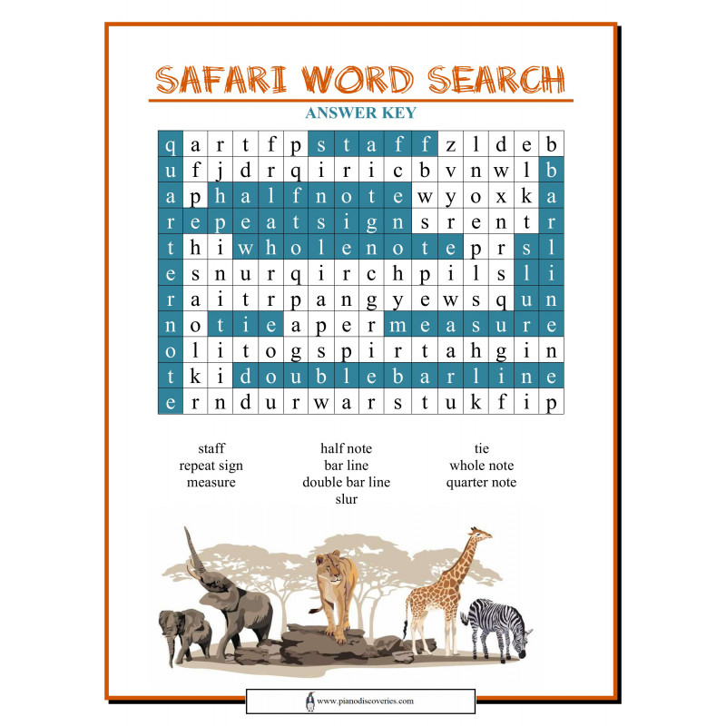Safari Elementary Word Search