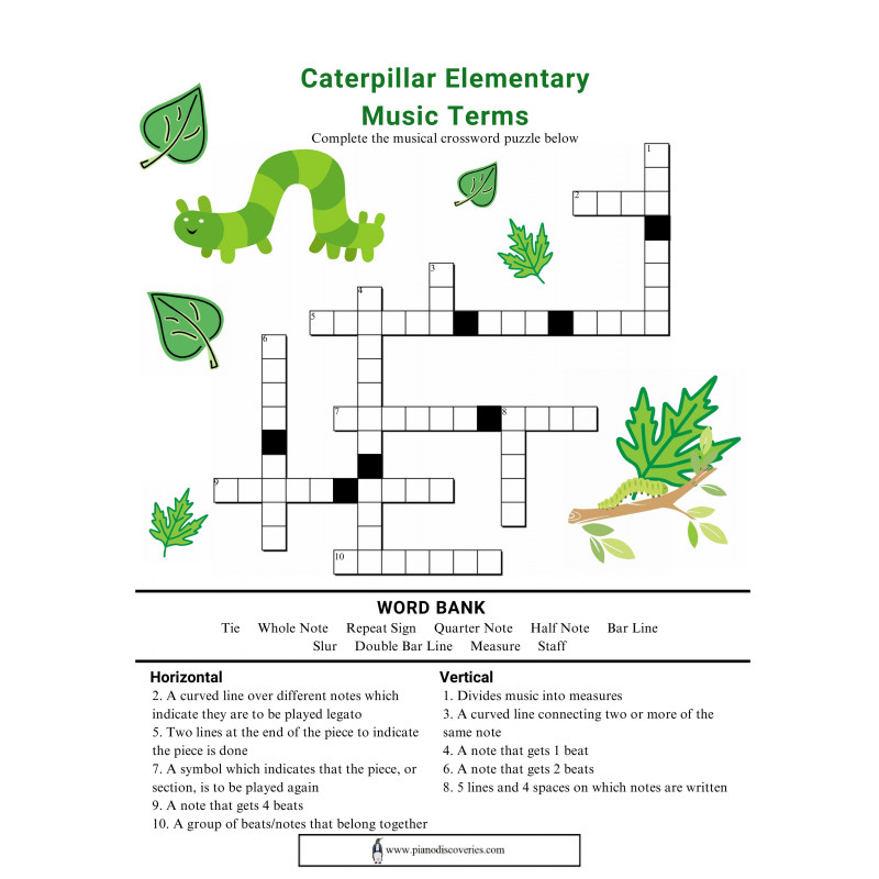 Caterpillar Elementary Crossword Puzzle