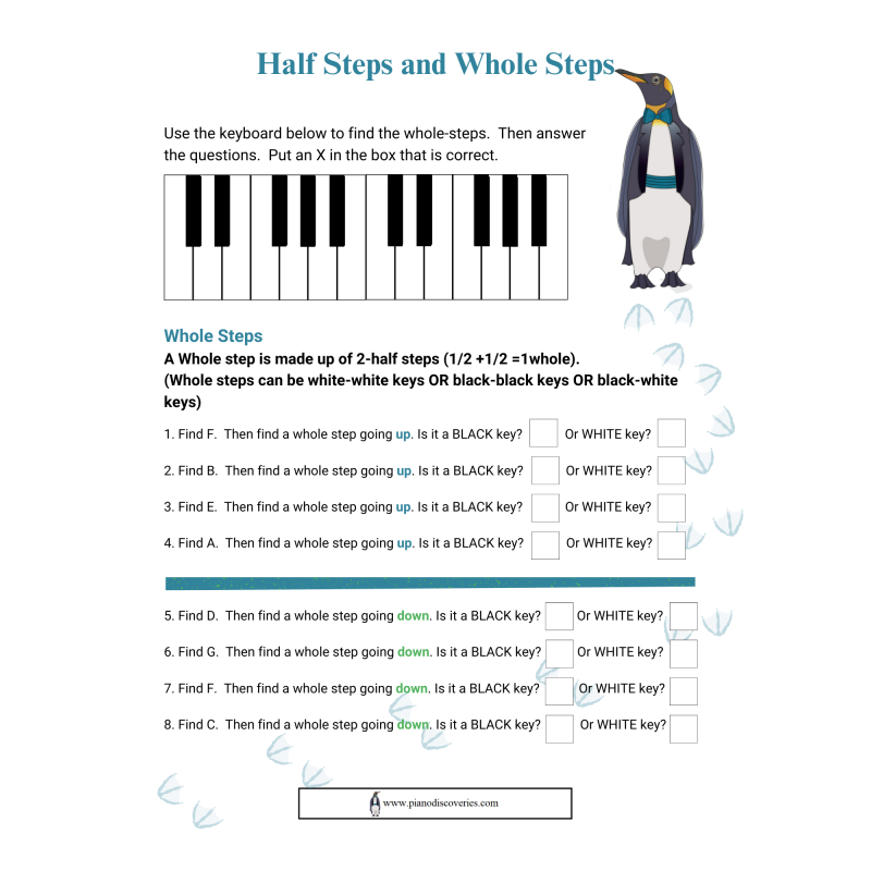 Half Steps and Whole Steps Worksheet