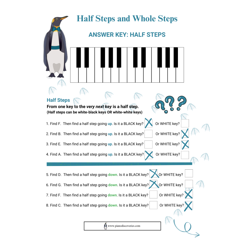 Half Steps and Whole Steps Worksheet