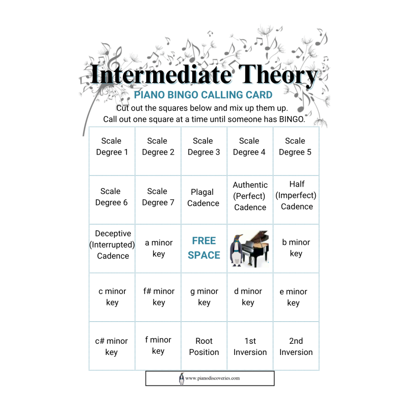 Intermediate Theory Piano Bingo